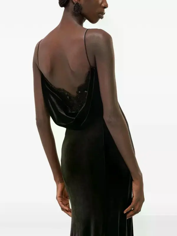 NISSA Lace-insert Velvet Maxi Dress