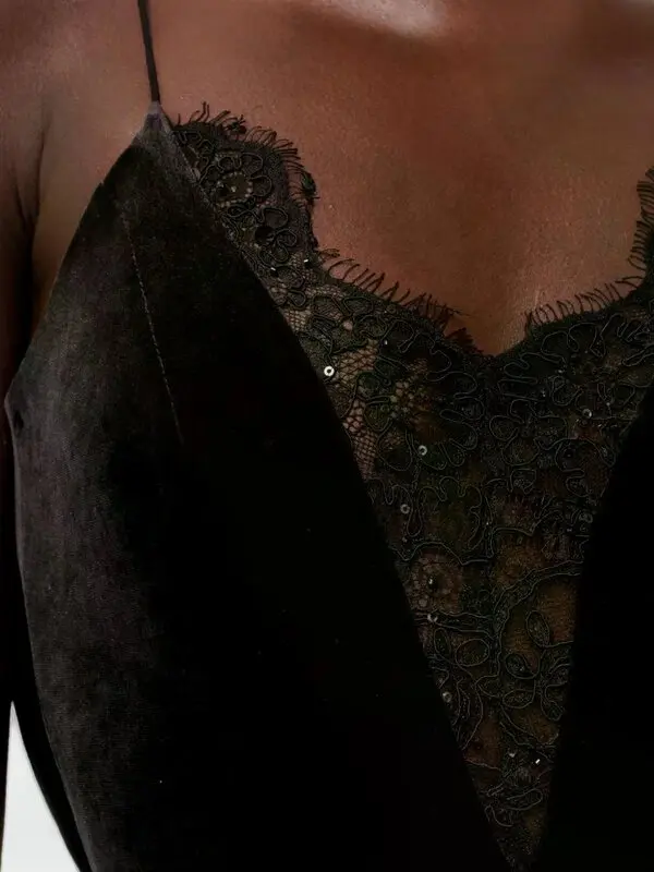 NISSA Lace-insert Velvet Maxi Dress