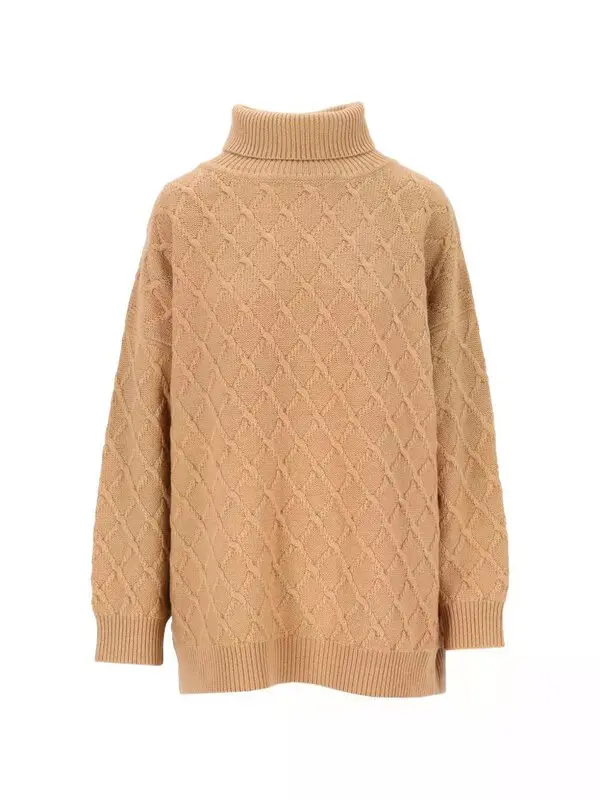 Max Mara Oversized Diamond Wool And Cashmere Sweater Camel - Neutrals