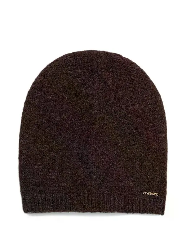 TWINSET Logo-plaque Knitted Beanie Hat - Brown