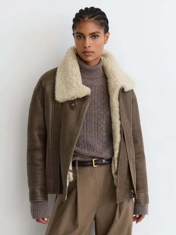 REISS Matea Shearling Aviator Jacket
