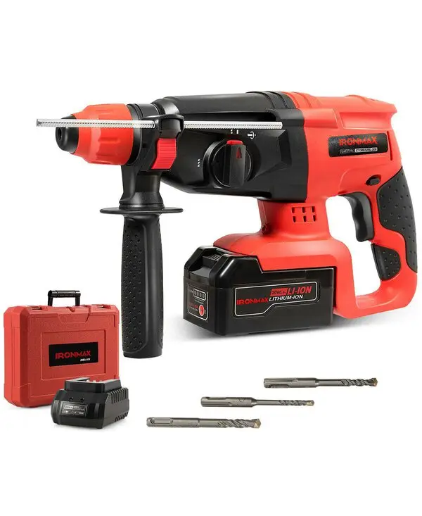 COSTWAY 20v Cordless Lithium-ion Sds Plus Rotary Hammer Drill 3 Mode W/ Drill Bits&case