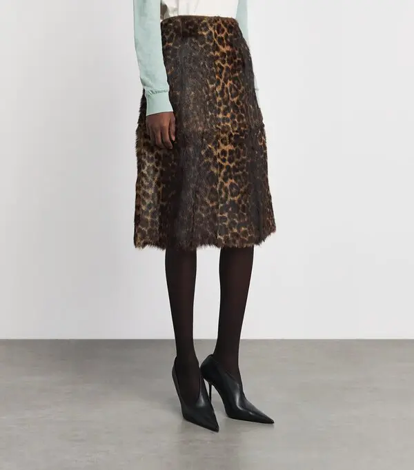 AMI Paris Goatskin Leopard Midi Skirt