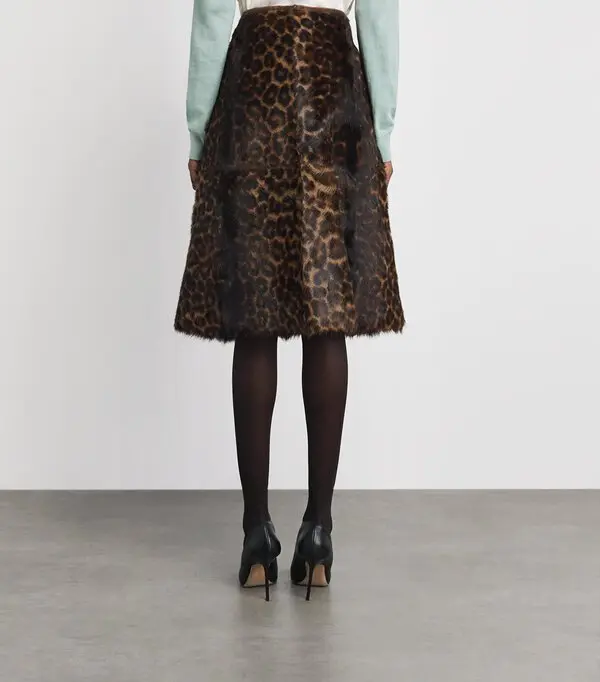 AMI Paris Goatskin Leopard Midi Skirt
