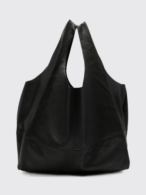 CORTANA Large Tote Bag In Smooth Lambskin Leather With Double Handle And Leather Interior - Black