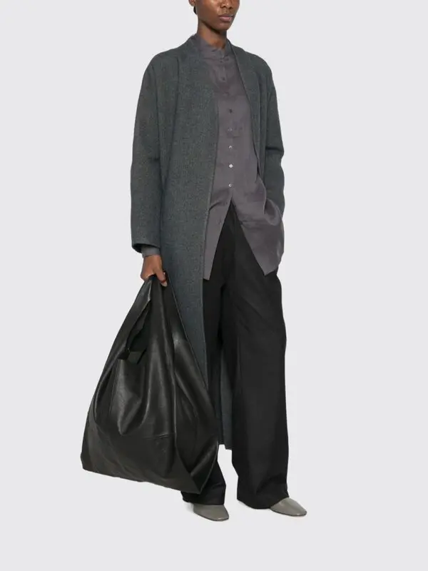 CORTANA Large Tote Bag In Smooth Lambskin Leather With Double Handle And Leather Interior - Black