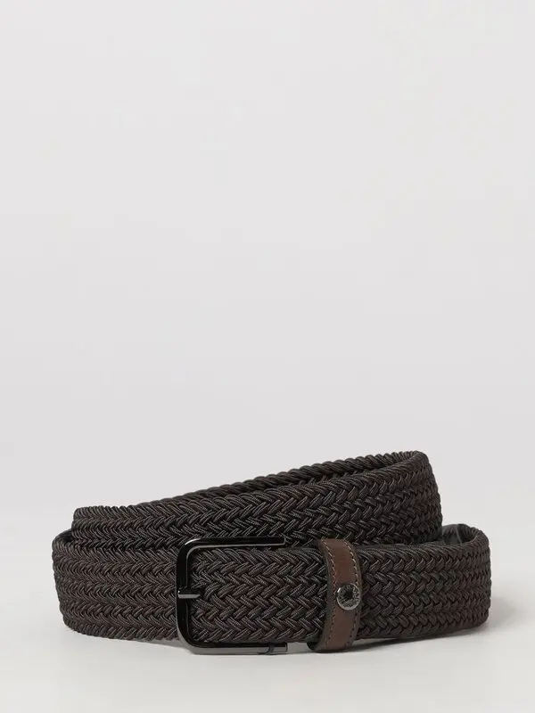 Paul & Shark Woven Stretch-viscose Belt With Leather Details - Brown