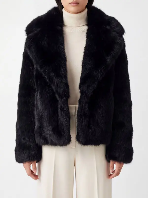 BLANCHA Short Shearling Coat With Shawl Collar And Long Sleeves