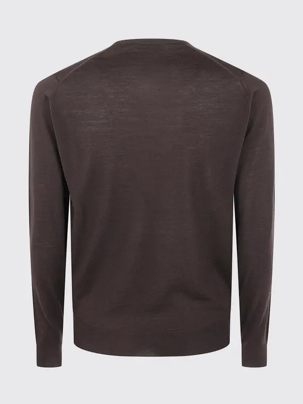John Smedley Crewneck Jumper In Pure Merino Wool With Ribbed Trims - Brown