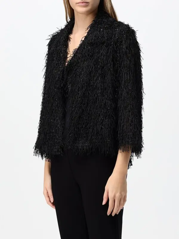 Joseph Ribkoff Cropped Evening Jacket With Lapel Collar And Fringes