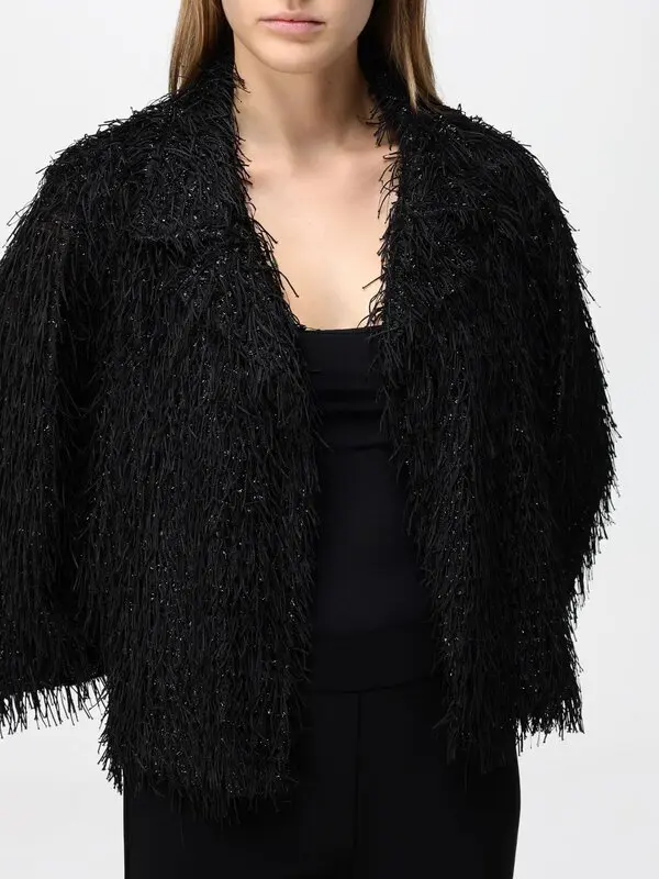 Joseph Ribkoff Cropped Evening Jacket With Lapel Collar And Fringes