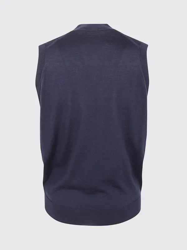 John Smedley V-neck Knitted Waistcoat In Pure Merino Wool With Buttons - Blue