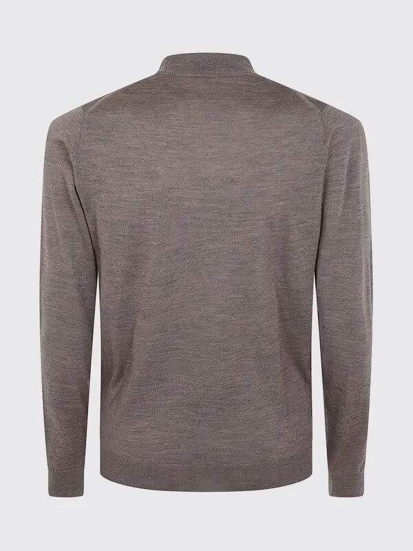 John Smedley Mock Neck Jumper In Pure Merino Wool With Ribbed Trims - Brown