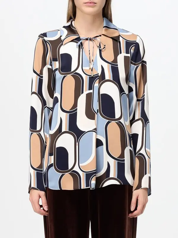 Joseph Ribkoff Abstract Print Satin Blouse With Tie-neck
