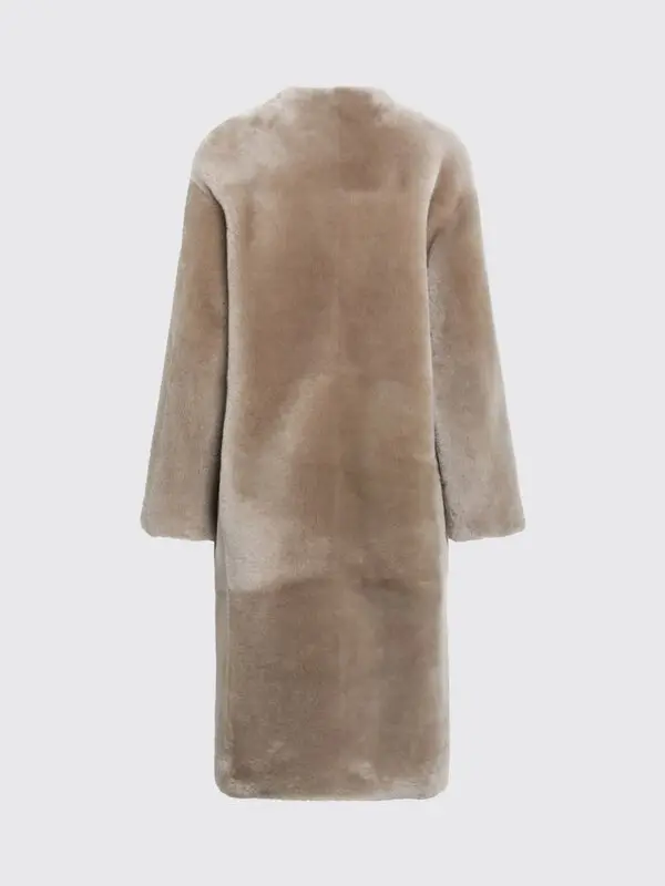BLANCHA Long Shearling Coat With A Crew Neck And Front Patch Pockets