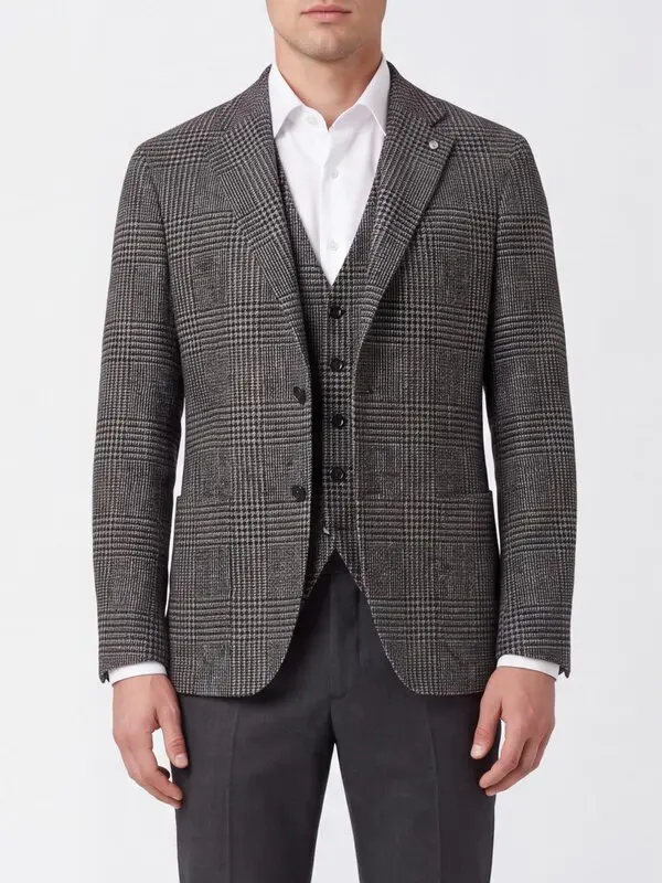 LUIGI BIANCHI Houndstooth Single-breasted Blazer In Alpaca And Recycled Wool Blend