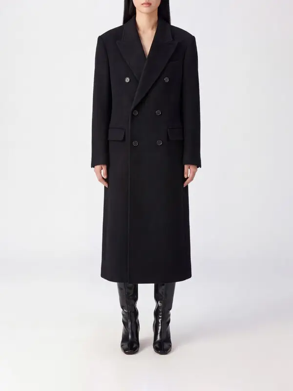 DUNST Double-breasted Wool And Cashmere Long Coat With Peak Lapels - Black