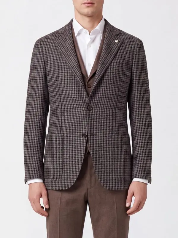 LUIGI BIANCHI Houndstooth Check Single-breasted Blazer In Virgin Wool And Cashmere