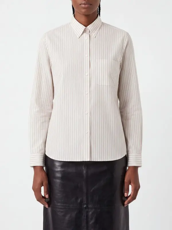 Aspesi Striped Cotton Shirt With Button-down Collar - Beige