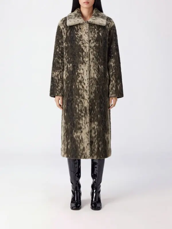 NUDE Long Alpaca Wool Coat With An Abstract Pattern And A Classic Collar
