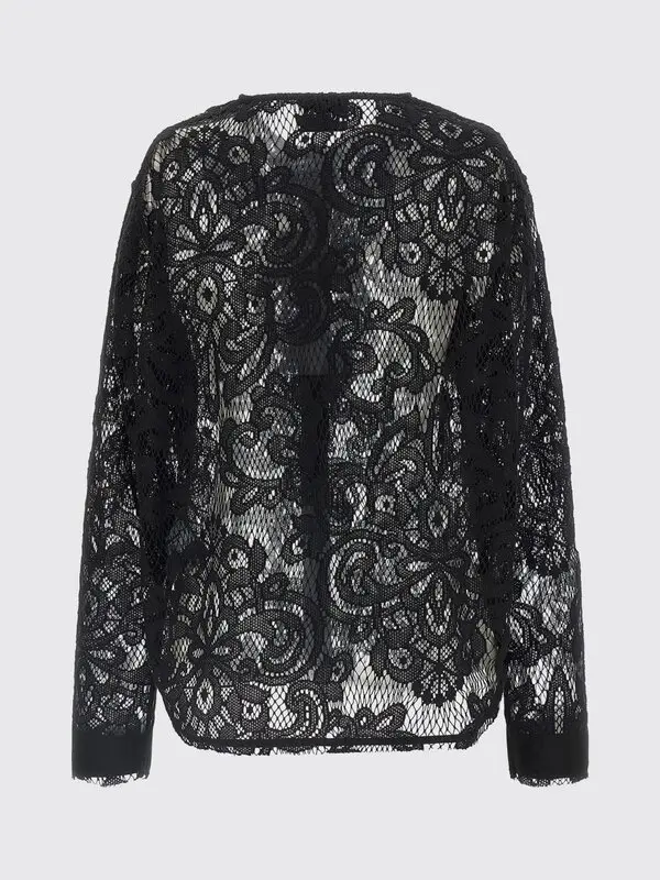 NUDE Long-sleeved Embroidered Lace Blouse With Ruffles And Crew Neck
