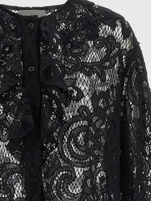 NUDE Long-sleeved Embroidered Lace Blouse With Ruffles And Crew Neck