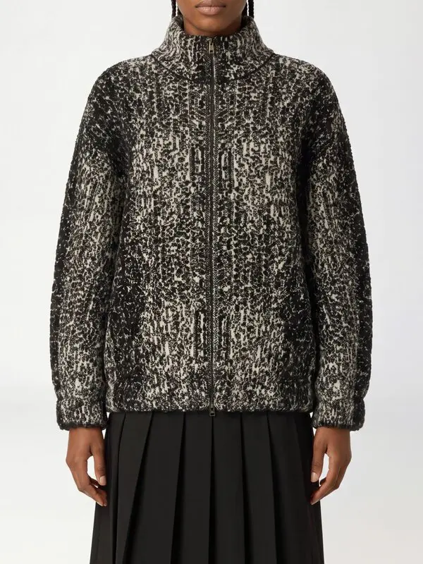 NUDE Zip-up Turtleneck Cardigan In An Abstract Patterned Wool Blend