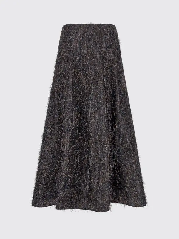 Peserico High-waisted Flared Long Skirt In Viscose Blend With Fringes
