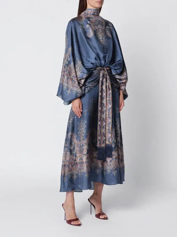 Zimmermann Valiant Silk Midi Tunic With A Tie-waist Sash - Navy