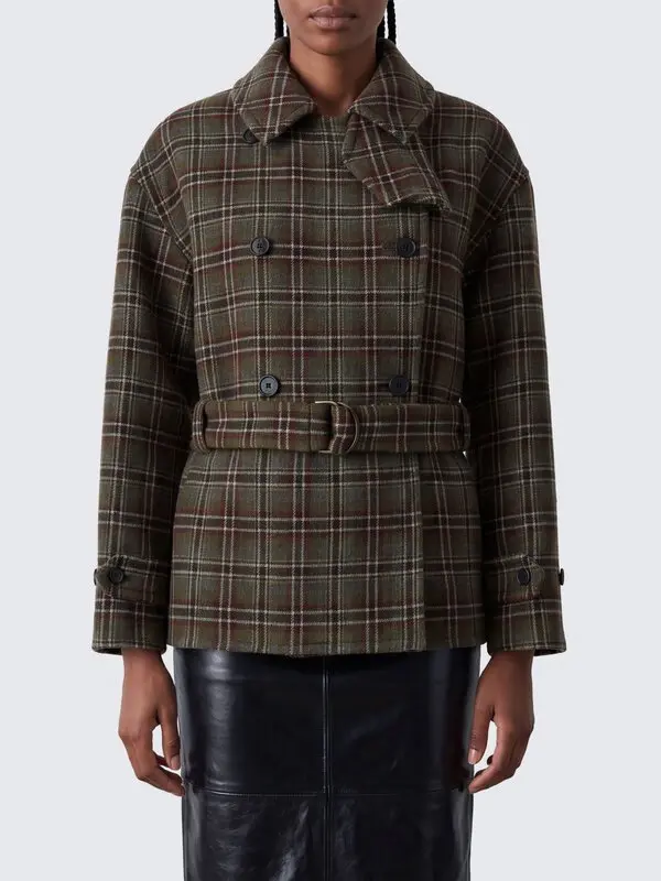 Chloé Tartan Wool-blend Double-breasted Peacoat With Waist Belt