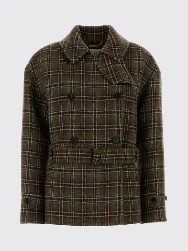 Chloé Tartan Wool-blend Double-breasted Peacoat With Waist Belt