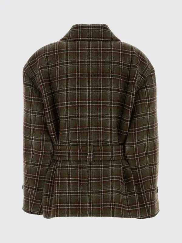 Chloé Tartan Wool-blend Double-breasted Peacoat With Waist Belt