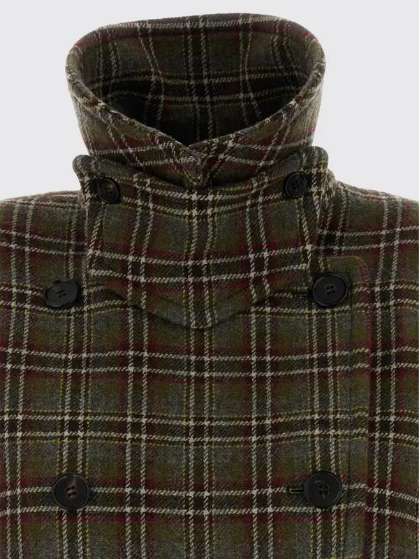 Chloé Tartan Wool-blend Double-breasted Peacoat With Waist Belt