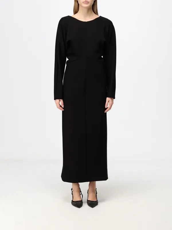 MEIMEIJ Long-sleeved Crêpe Sheath Gown With A Round Neck - Black