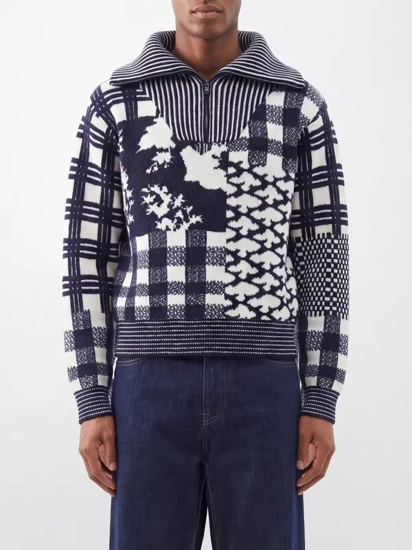 Loewe Abstract Pattern Wool Half-zip Jumper With Ribbed Hems