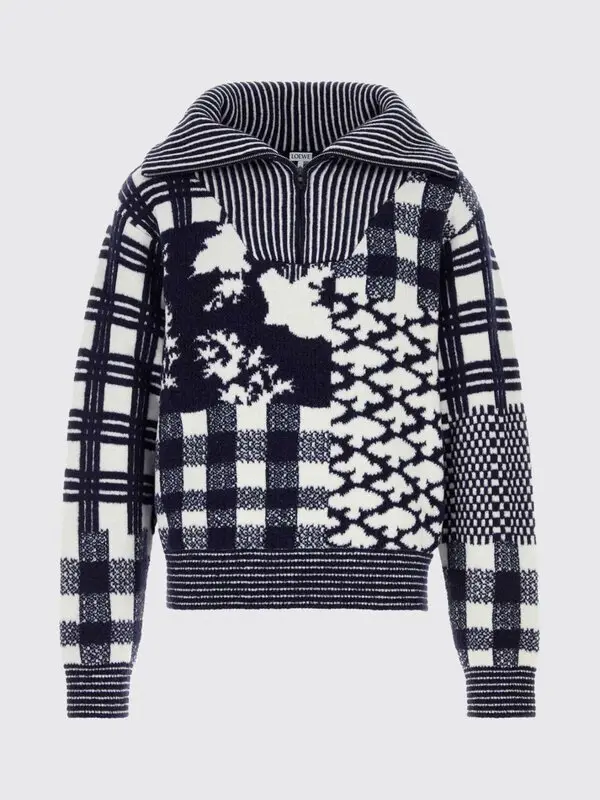 Loewe Abstract Pattern Wool Half-zip Jumper With Ribbed Hems