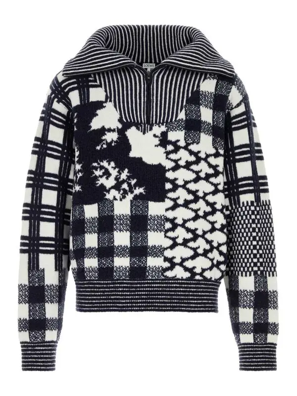 Loewe Abstract Pattern Wool Half-zip Jumper With Ribbed Hems