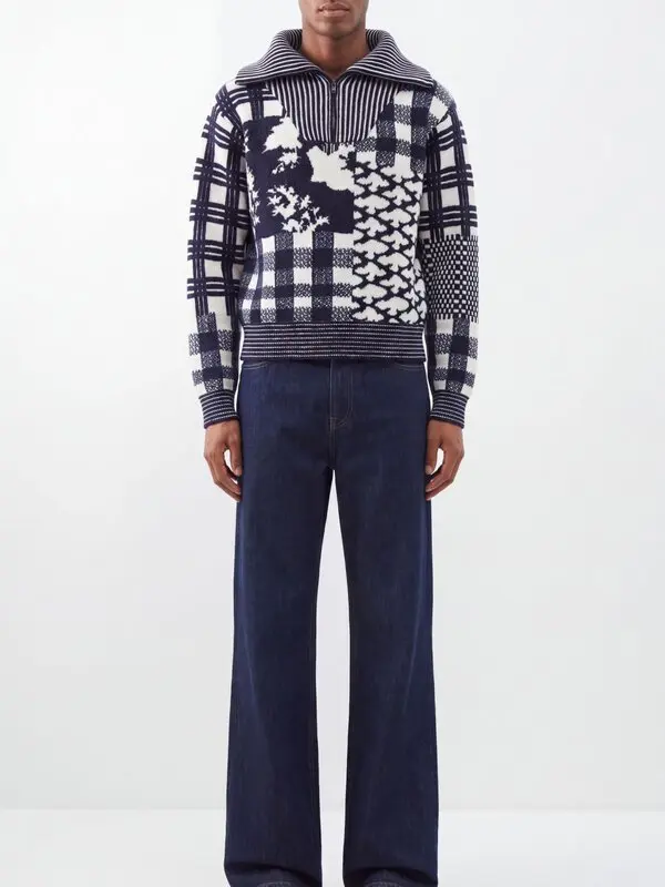 Loewe Abstract Pattern Wool Half-zip Jumper With Ribbed Hems