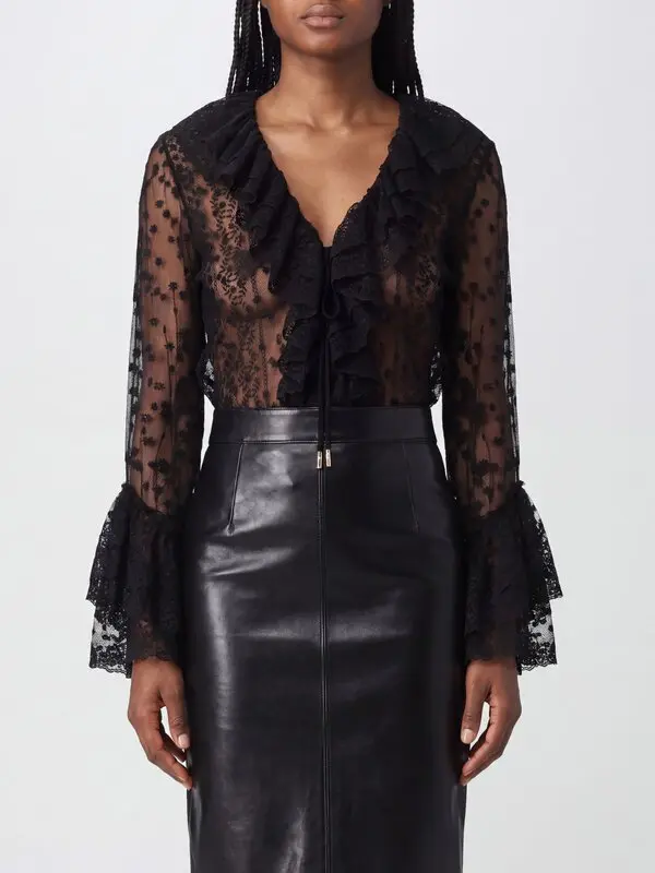 Alberta Ferretti Lace Blouse With V-neck And Ruffle Details