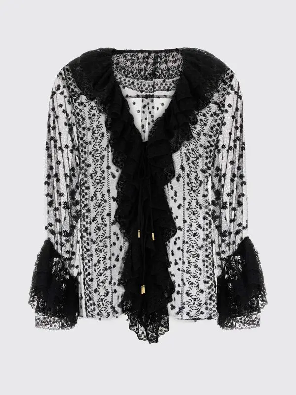 Alberta Ferretti Lace Blouse With V-neck And Ruffle Details