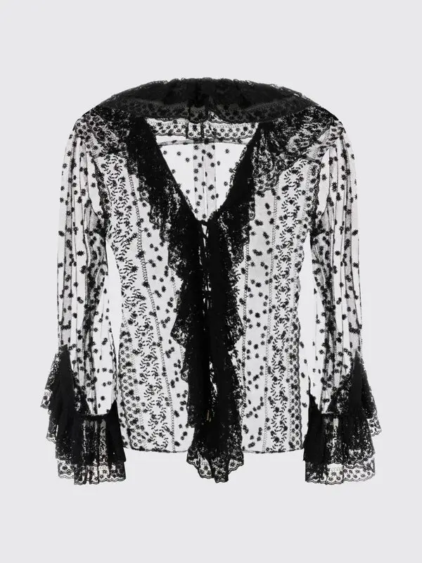 Alberta Ferretti Lace Blouse With V-neck And Ruffle Details