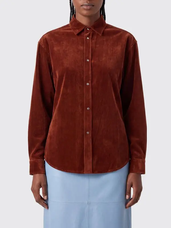 NUDE Long-sleeved Velvet Shirt With A Classic Collar And Button Closure - Red