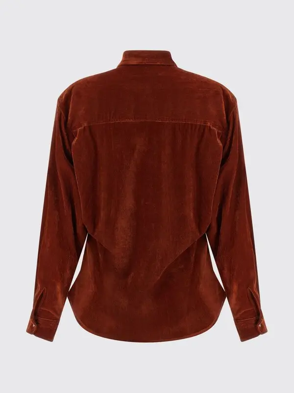 NUDE Long-sleeved Velvet Shirt With A Classic Collar And Button Closure - Red