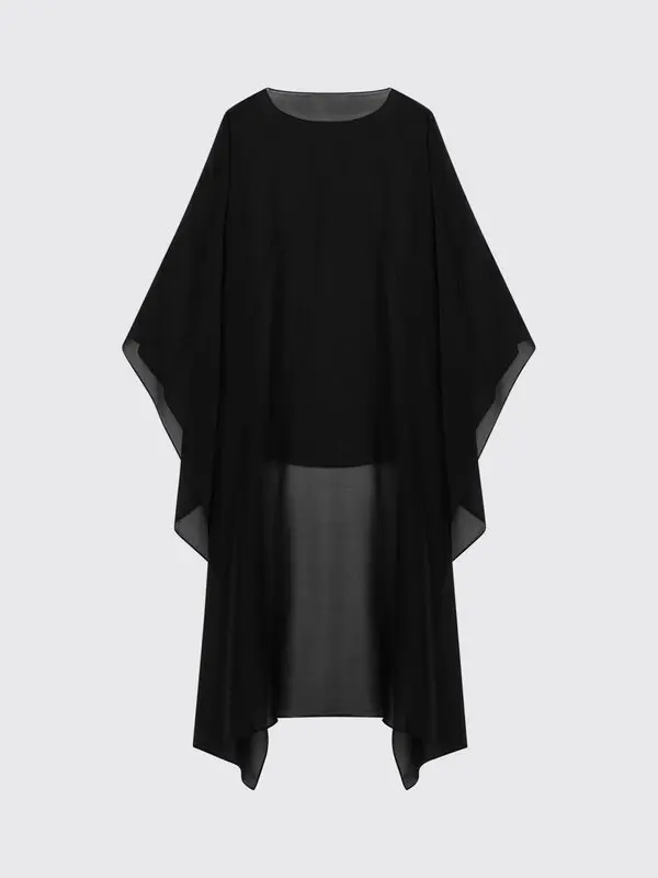 Almada Label Asymmetrical Chiffon Top With Long Sleeves And A Round Neck