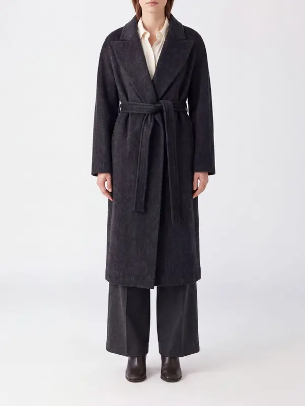 Max Mara Long Robe Coat In Cashmere And Mohair With Belt