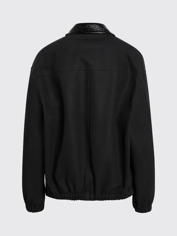 COURREGES Cropped Cotton Shirt Jacket With A Leather Collar And Logo