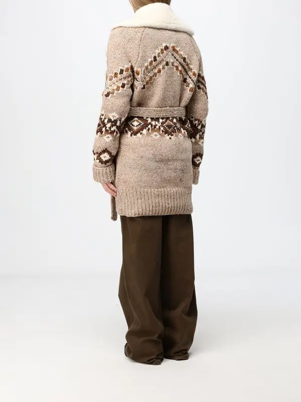 Ermanno Scervino Jacquard Alpaca Wool Cardigan With Shearling Collar