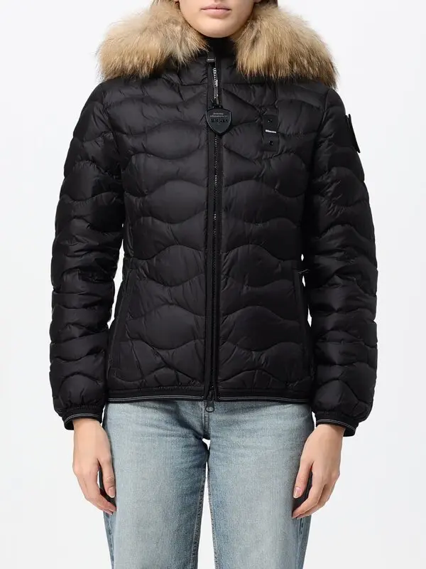 BLAUER. Camelia Slim Fit Short Down Jacket With Shearling Hood - Black