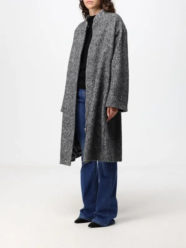 Emporio Armani Long Wool Blend Cape With High Neck And Martingale