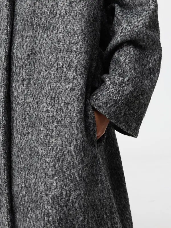 Emporio Armani Long Wool Blend Cape With High Neck And Martingale